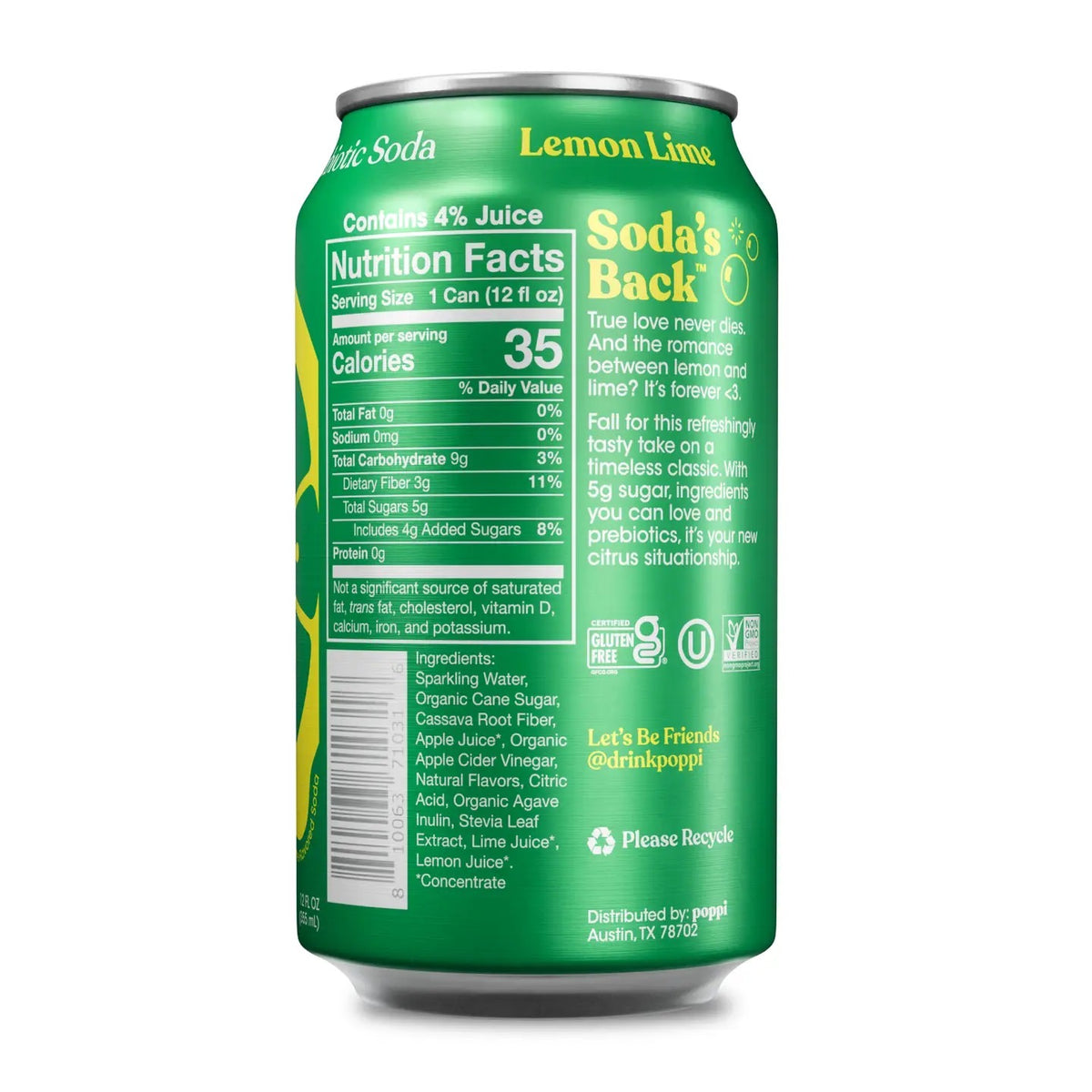 poppi, Lemon Lime, A Healthy Sparkling Prebiotic Soda – gem life collective